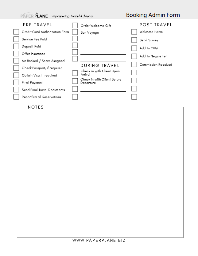 Booking Admin Form - Digital Download – Paper Plane