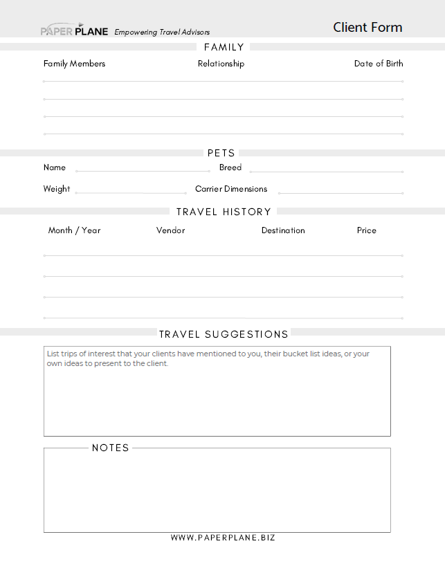 Client Form - Digital Download – Paper Plane